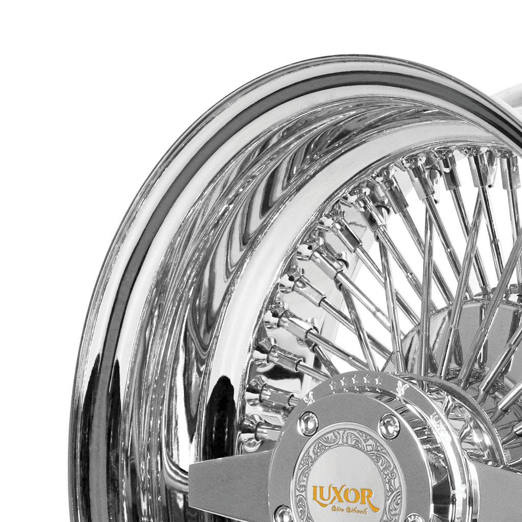 14x6 72 Straight Lace Chrome LUXOR WIRE WHEELS | LUXOR WIRE WHEELS