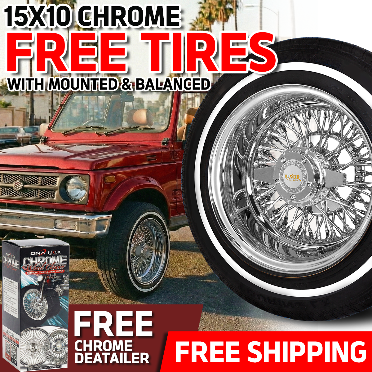 [SALE] 4PC 15x10 100 Straight Lace Reverse Chrome Wheel Set with Free
