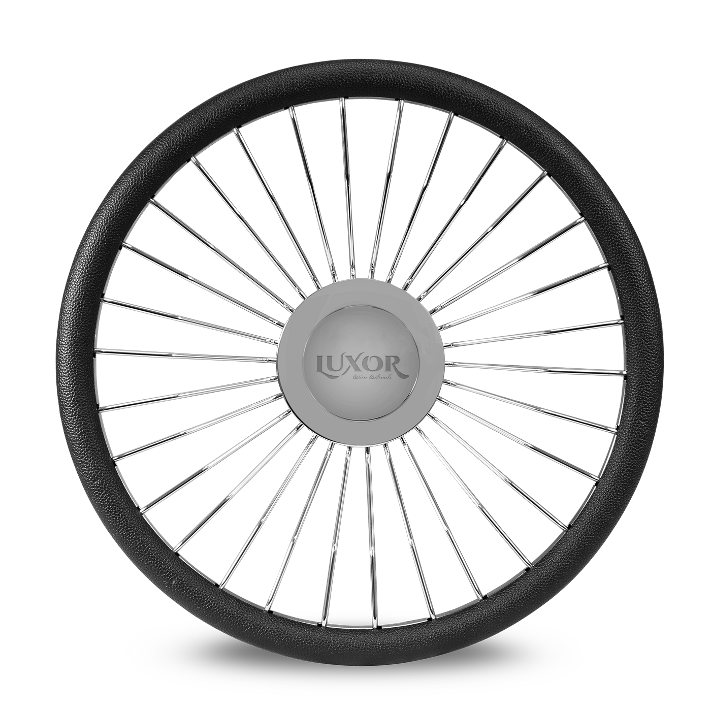 30 Curved Spokes Steering Wheel Chrome with Logo Luxor Wire Wheels