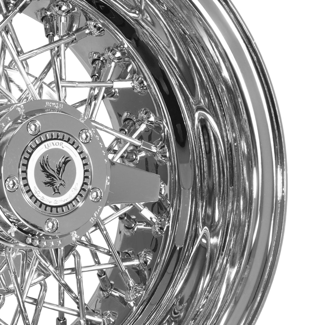 14x7 60 Spoke Triple Cross Lace Reverse Chrome LUXOR WIRE WHEELS