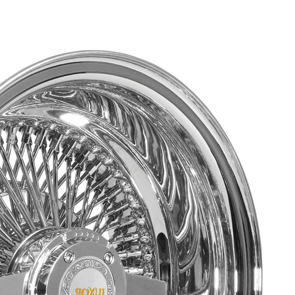 20x8 Rev 80 Quad Cross Chrome LUXOR WIRE WHEELS | LUXOR WIRE WHEELS