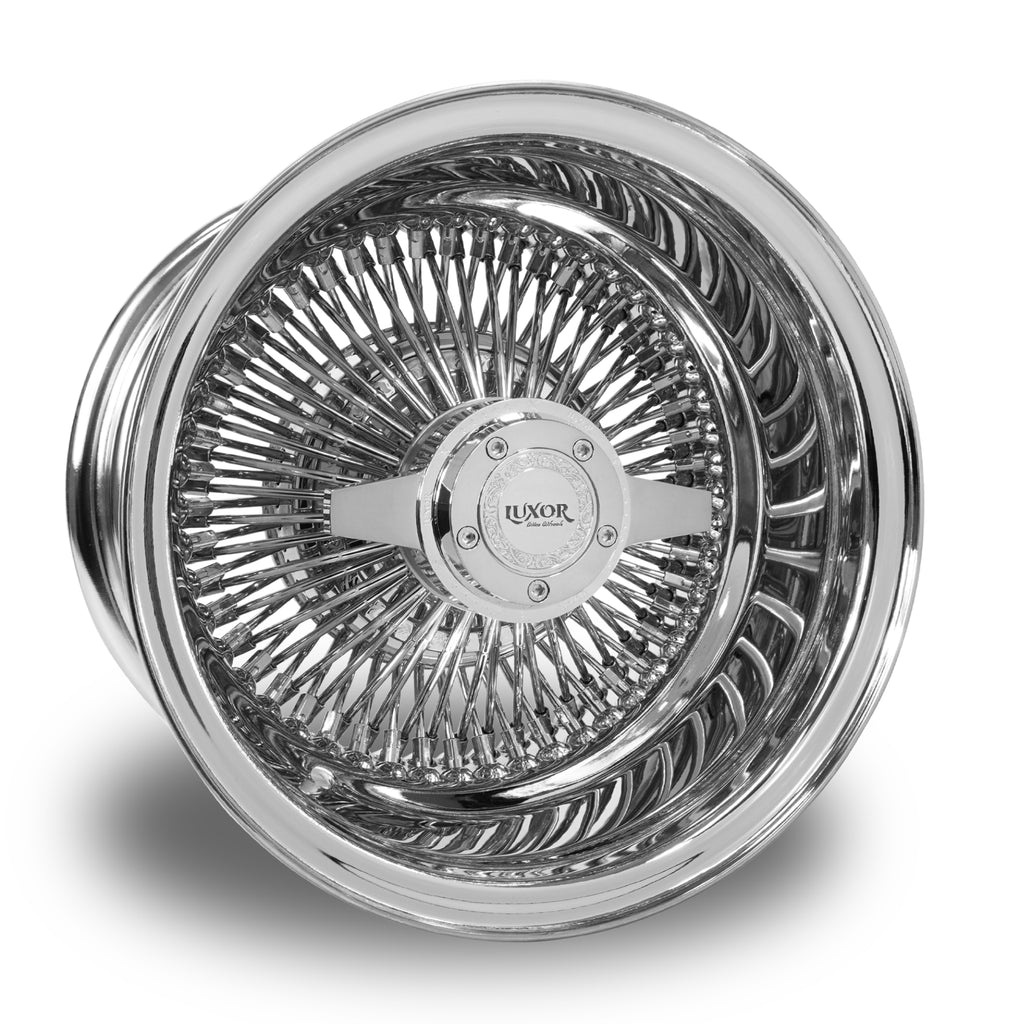 4PC SET 13x7 100 Spoke Reverse Chrome SHOWTIME | LUXOR WIRE WHEELS