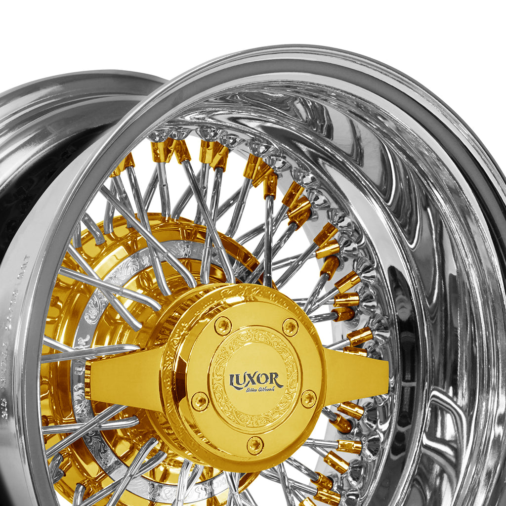 4PC SET 14x7 72 Spoke Cross Reverse Triple Gold SHOWTIME | LUXOR WIRE ...