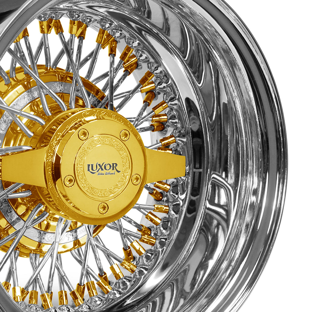 4PC SET 14x7 72 Spoke Cross Reverse Triple Gold SHOWTIME | LUXOR WIRE ...